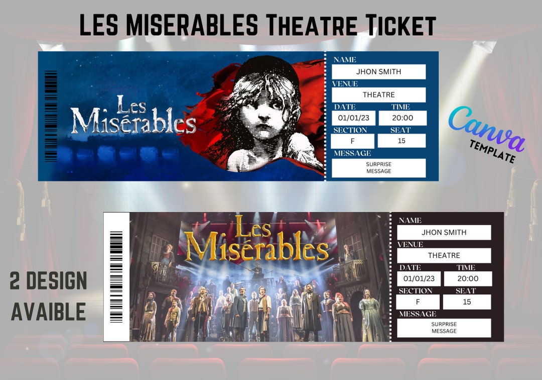 Printable Les Miserables the Musical Surprise Ticket Template to the Theatre, Easy to Edit, 100% ...