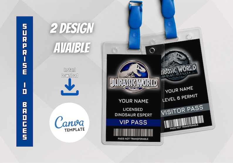 100% Customizable Jurassic ID Badge Template, Printable Jurassic ID ...