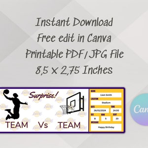Basketball Game Los Angeles Colors Surprise Ticket Template: Ready for ...