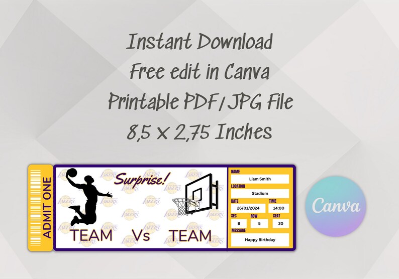 Basketball Game Los Angeles Colors Surprise Ticket Template: Ready for ...