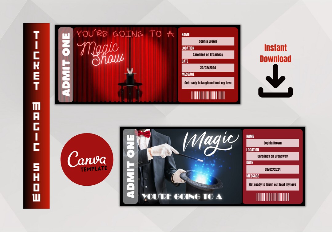 Surprise Magic Show Ticket Template: Night of Wonders (instant Download ...