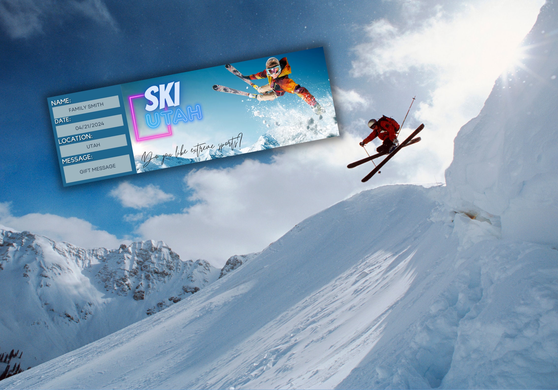 Personalized Ski Trip Ticket Template Printable Editable I 100% ...
