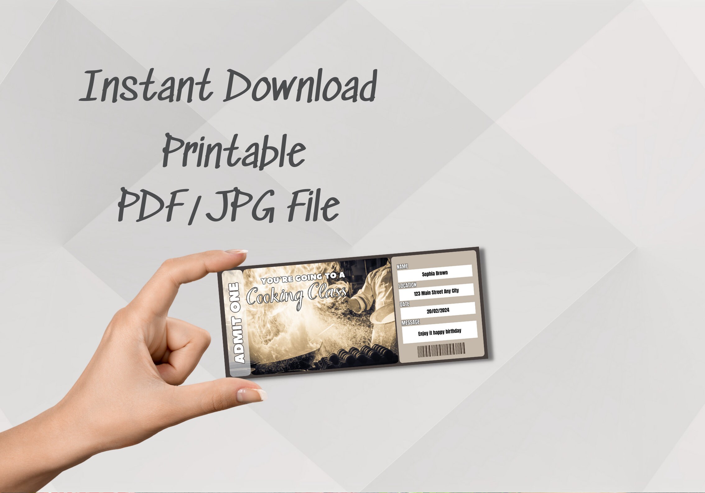 Editable Cooking Class Ticket Template: Printable Surprise Gift ...