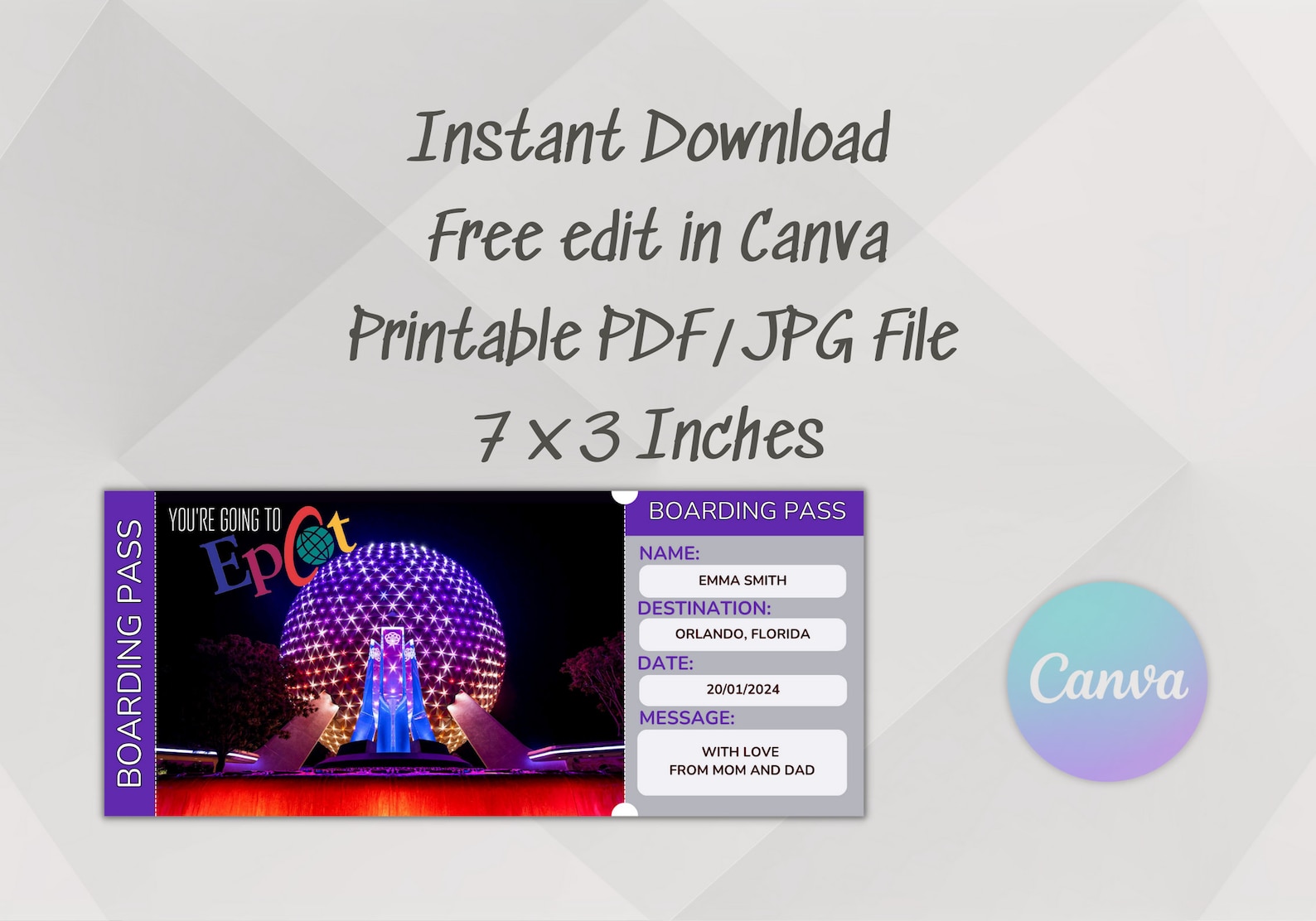 Customizable Surprise Ticket Template for Epcot ,printable Epcot ...