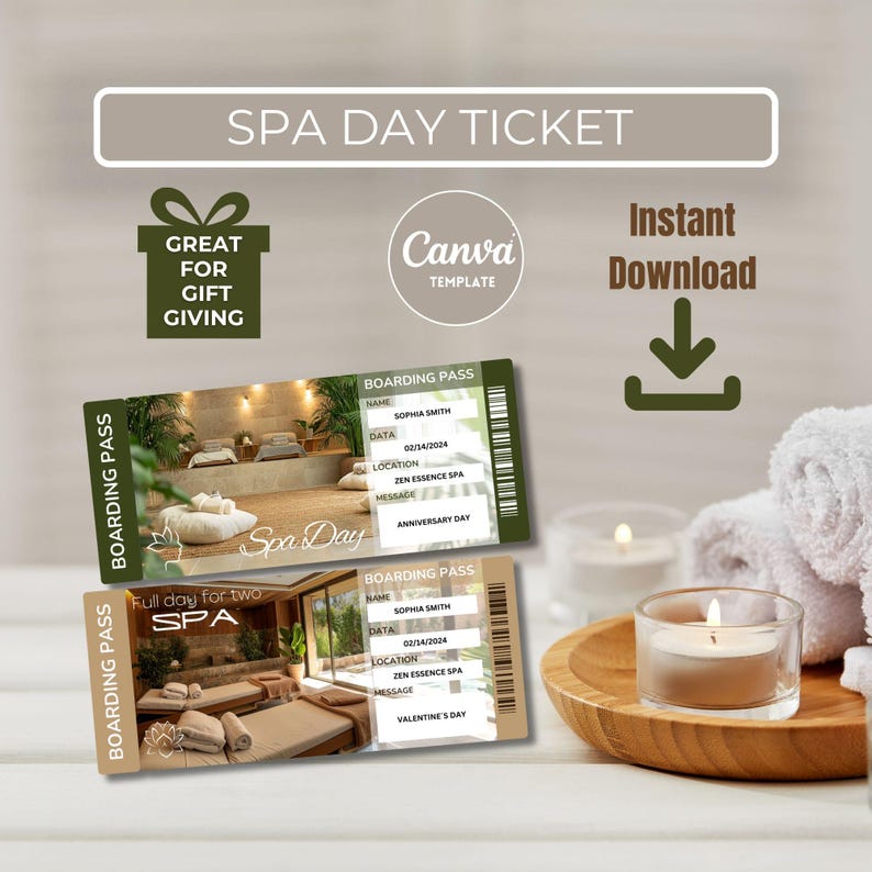 Printable Spa Day Gift Ticket - Relaxing Surprise Voucher for Her ...