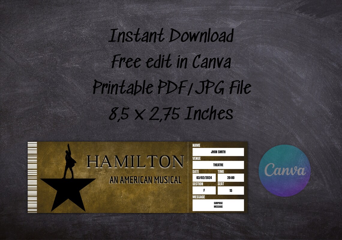Template Hamilton Broadway the Musical Surprise Ticket the Theatre ...