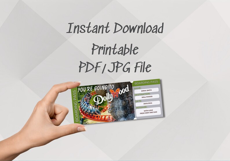 Customizable Surprise Ticket Template for Dollywood,printable DOLLYWOOD ...