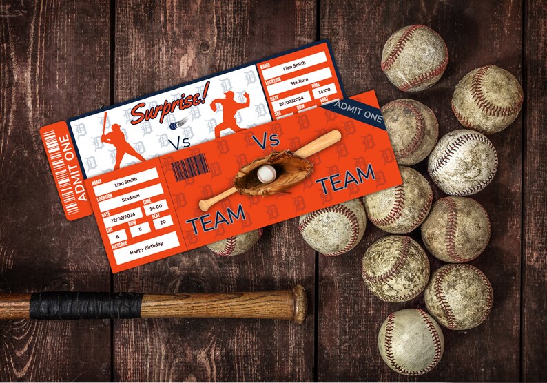 Baseball Game Detroit Colors Ticket Template Surprise: Ready in Action ...