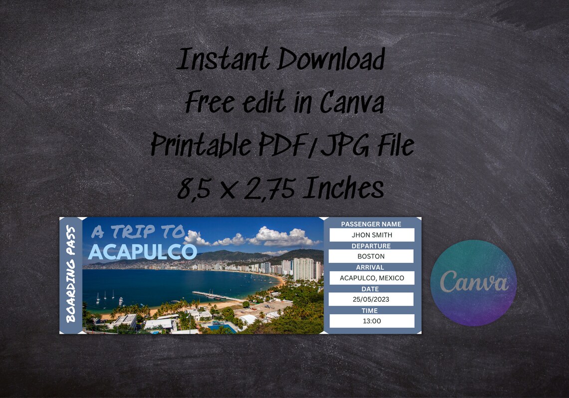 Mexico Surprise Trip Ticket Template: Acapulco, Cancun, Tulum ...