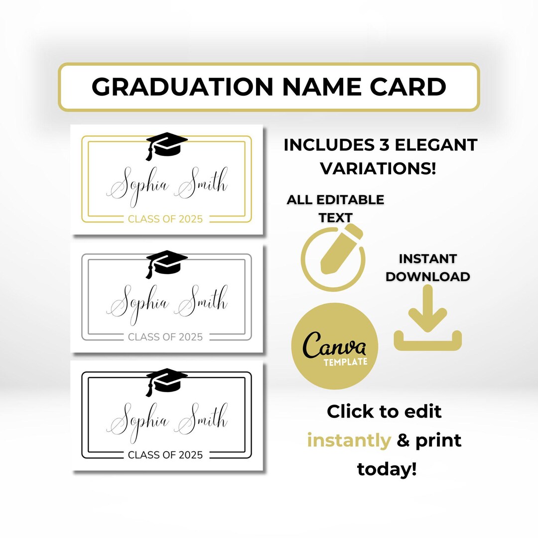 Editable Graduation Name Card | Custom Name Cards for Graduation ...
