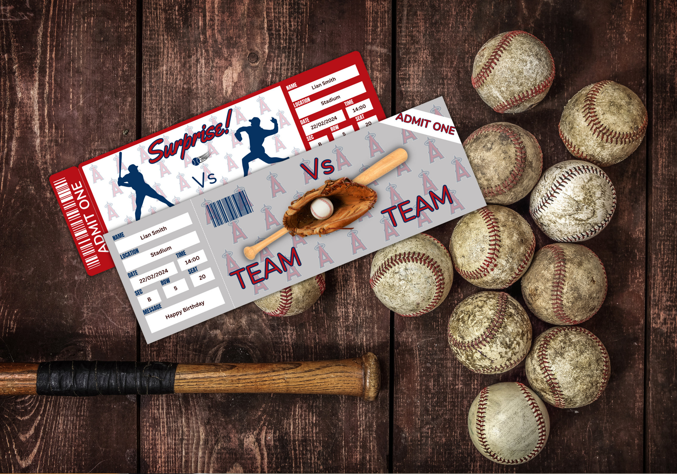 Baseball Game Los Angeles Colors Ticket Template Surprise: Ready in ...