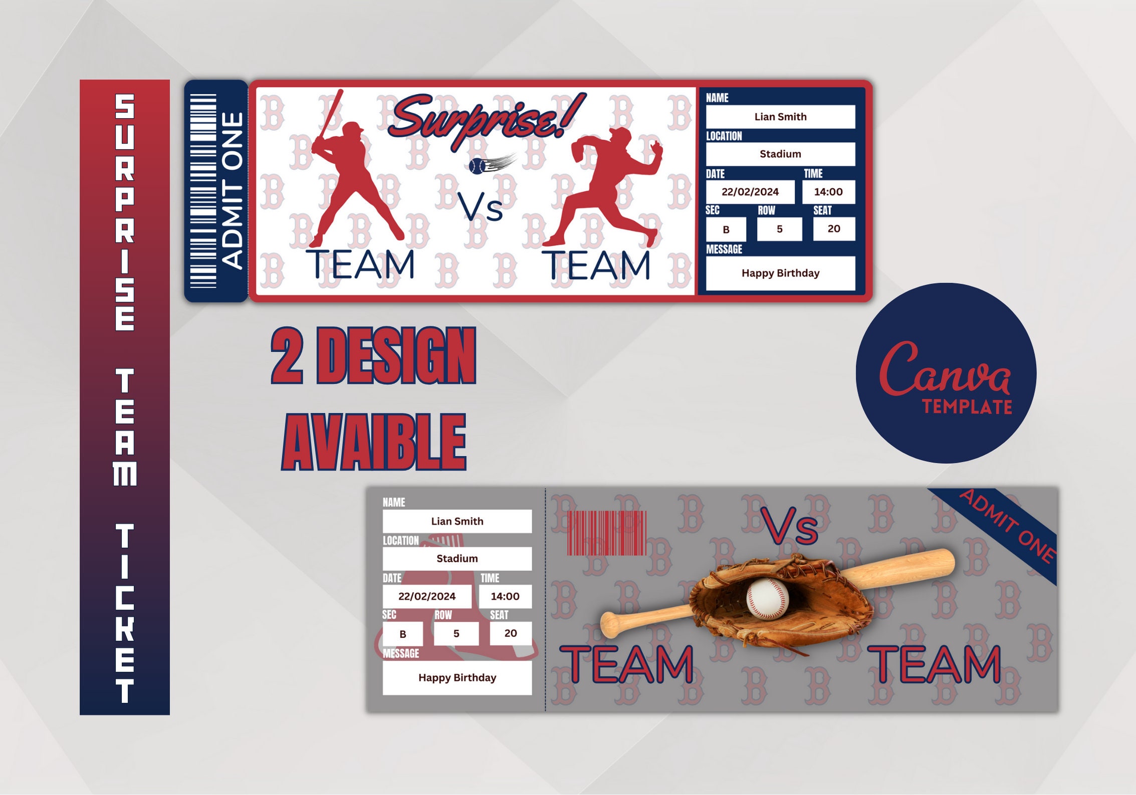 Baseball Game Boston Colors Ticket Template Surprise: Ready in Action ...