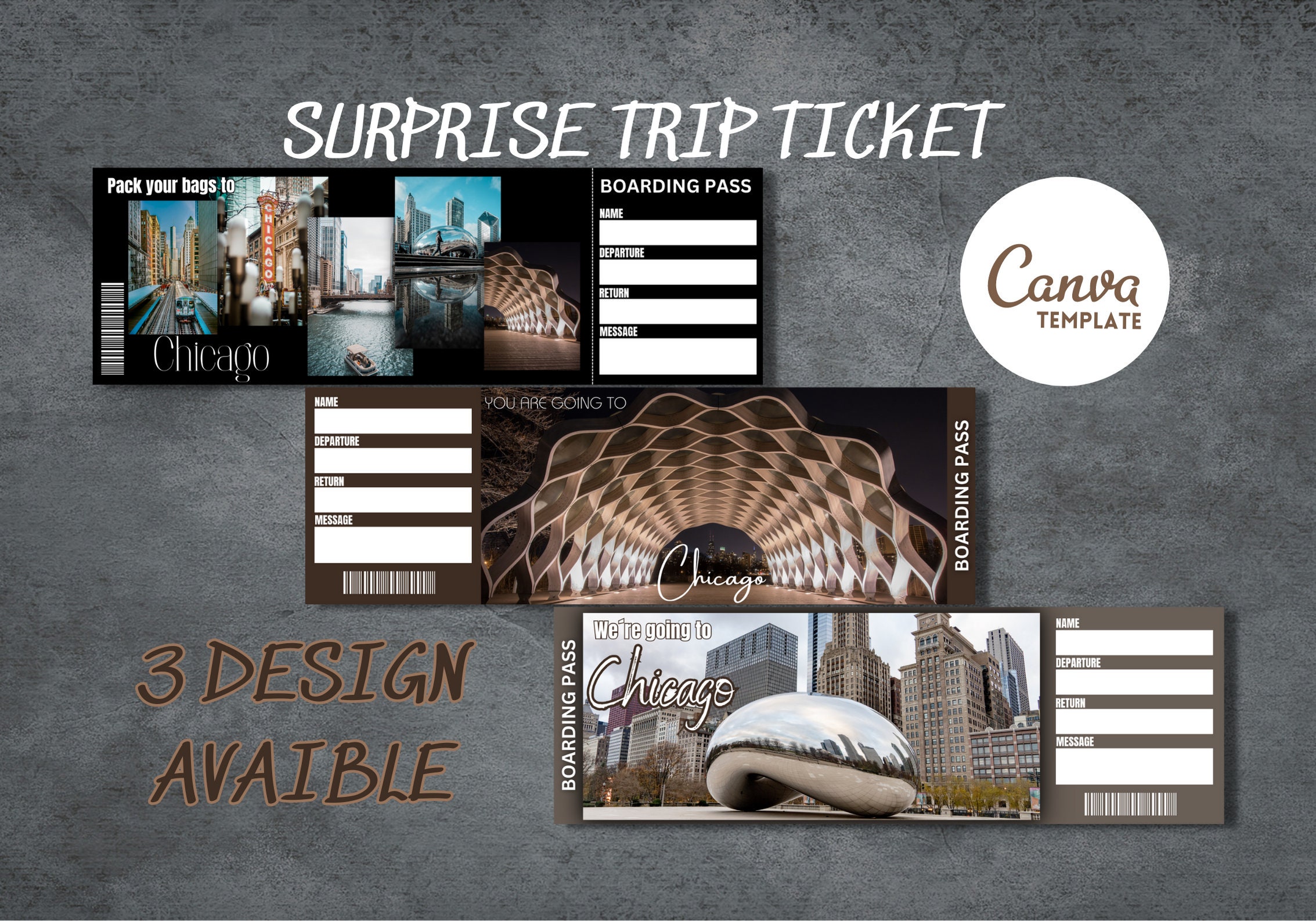 Printable Chicago Surprise Travel Tickets, Vacation Ticket, Instant ...