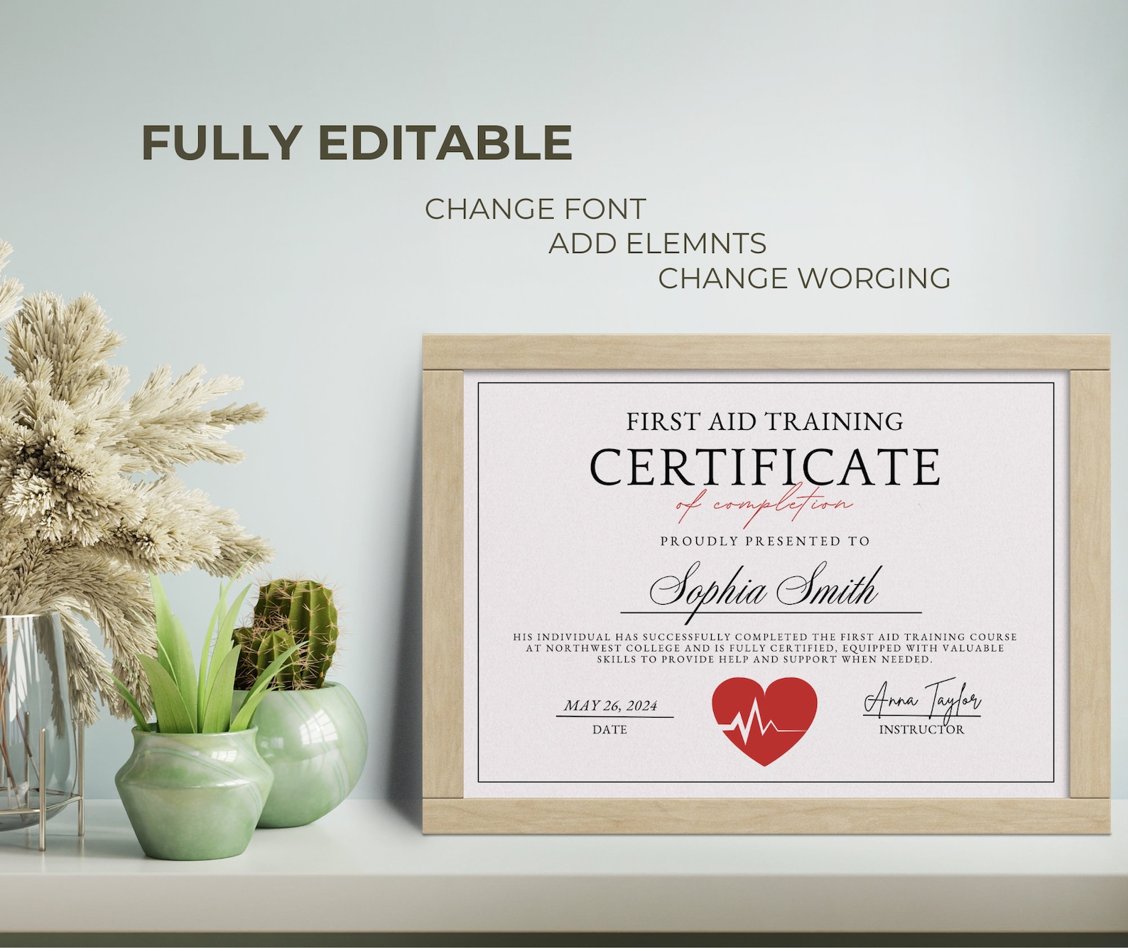 Customizable Certificate of Completion.first Aid Training Course ...