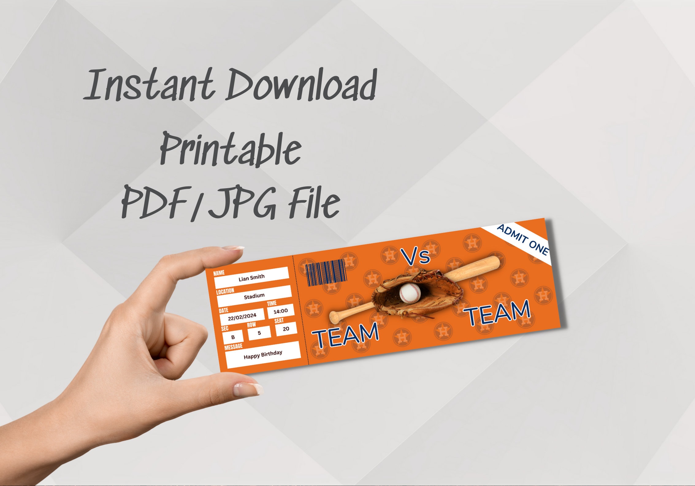 Baseball Game Houston Colors Ticket Template Surprise: Ready in Action ...