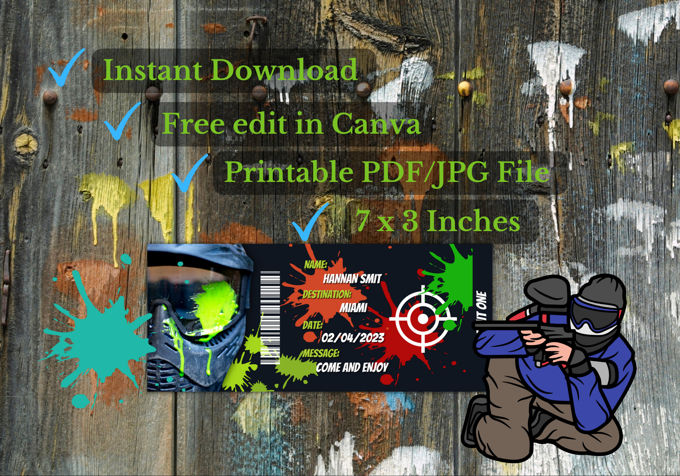 Printable Paintball Surprise Ticket Template, Easy to Edit Surprise ...