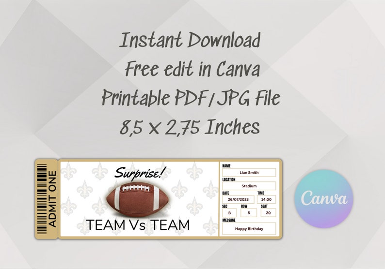 Football Game New Orleans Colors Ticket Template Surprise: Experience ...