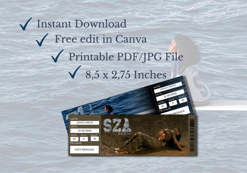 Printable SZA - S.O.S. Tour Concert Surprise Ticket Template, PDF ...