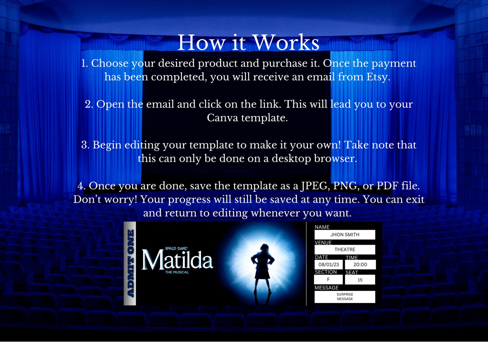 Template MATILDA the Musical Surprise Ticket to THE THEATER, Instant ...