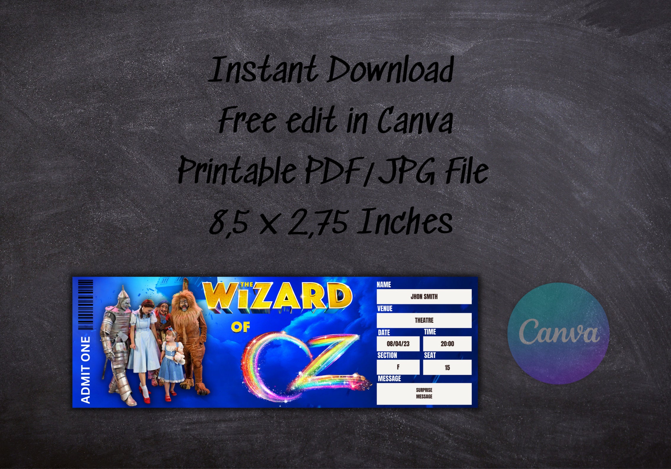 Printable the Wizard of Oz the Musical Surprise Ticket Template to the ...