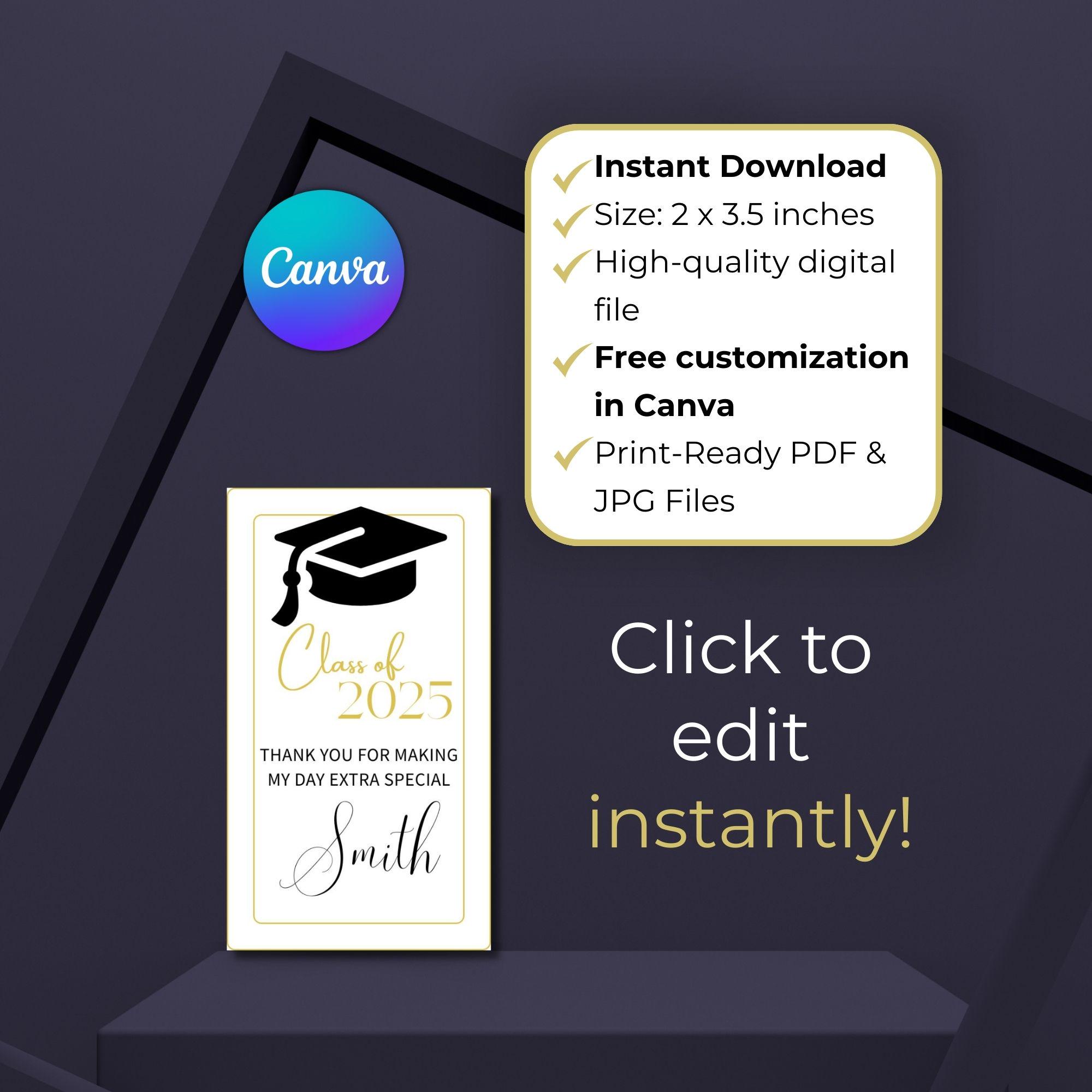 Editable Graduation Thank You Tags | Customizable Graduation Favor Tags ...