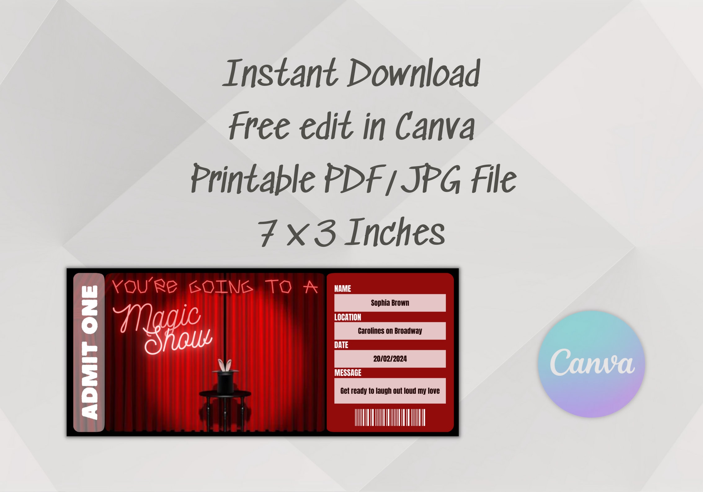Surprise Magic Show Ticket Template: Night of Wonders (instant Download ...