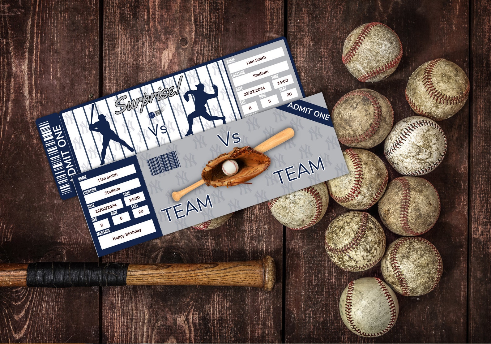 Baseball Game New York Colors Ticket Template Surprise: Ready in Action ...