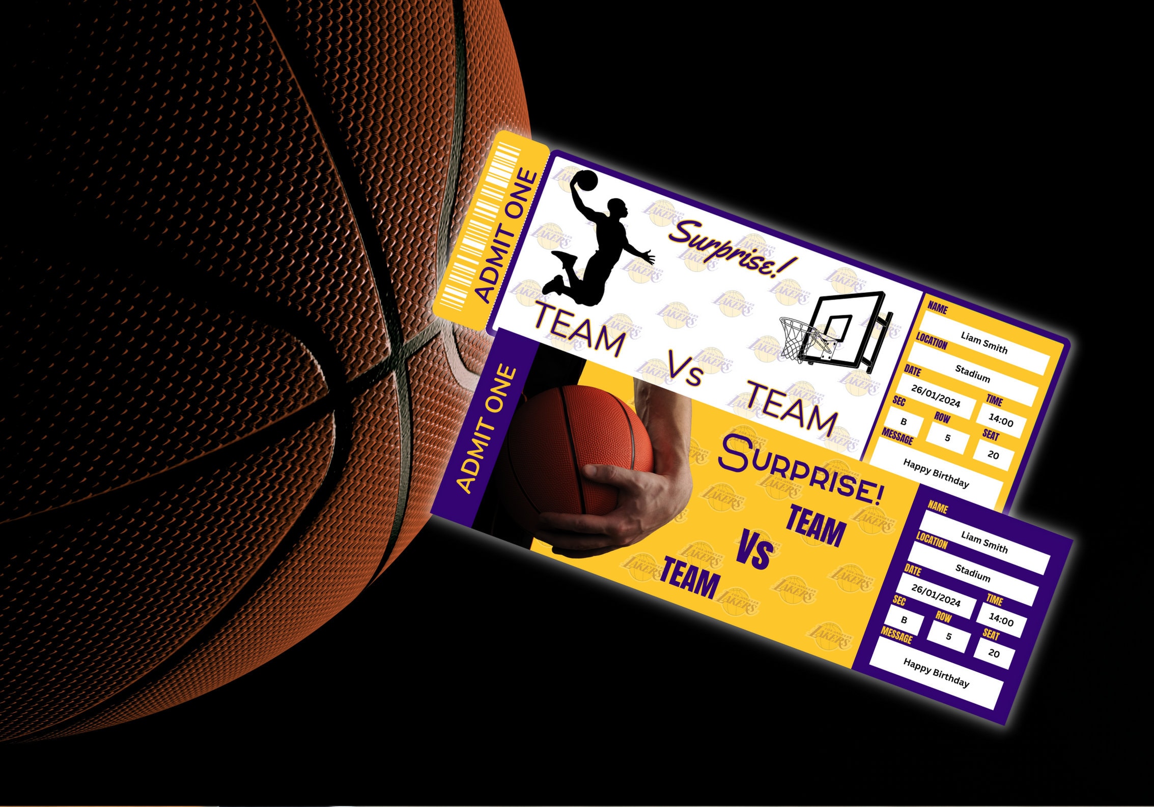 Basketball Game Los Angeles Colors Surprise Ticket Template: Ready for ...