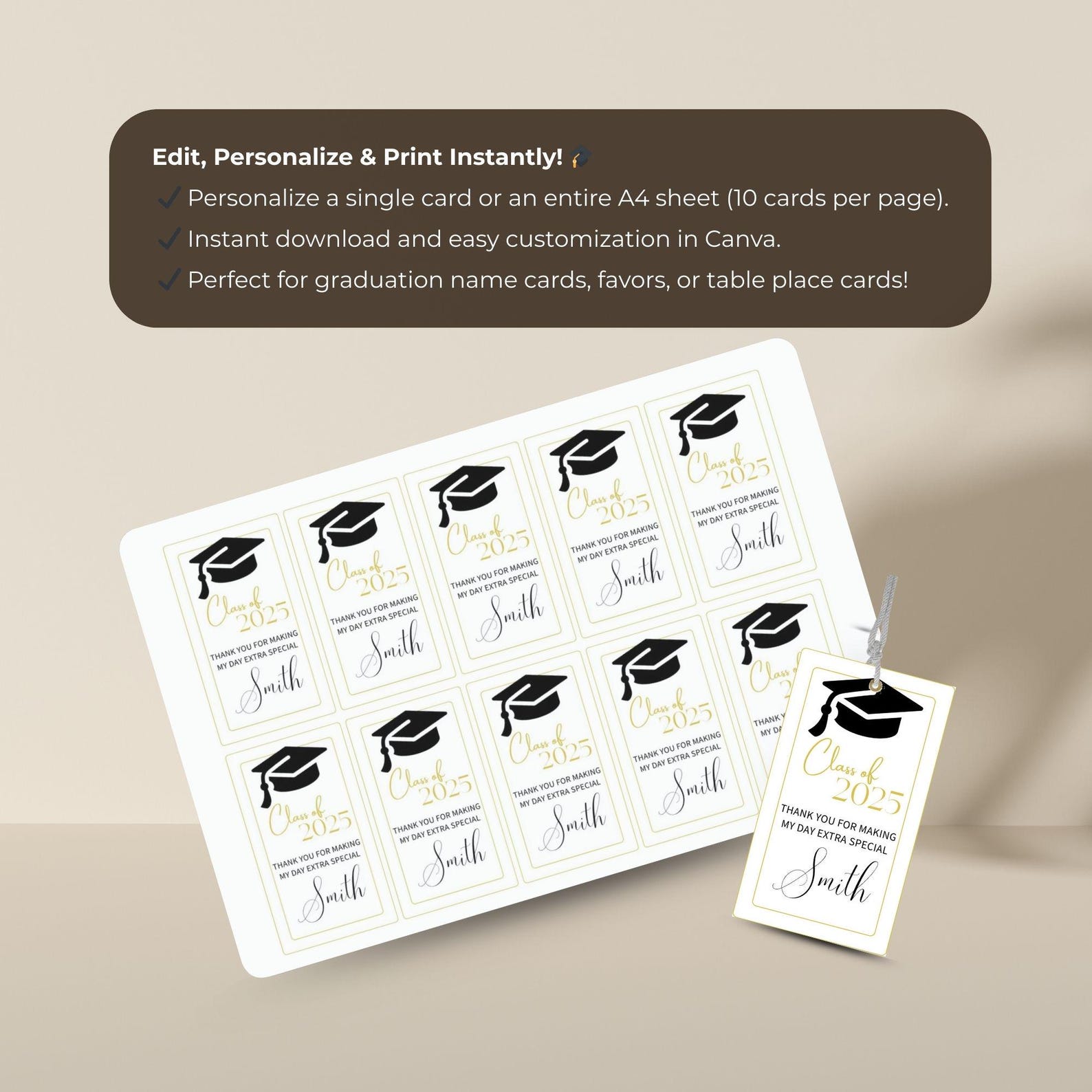 Editable Graduation Thank You Tags | Customizable Graduation Favor Tags ...