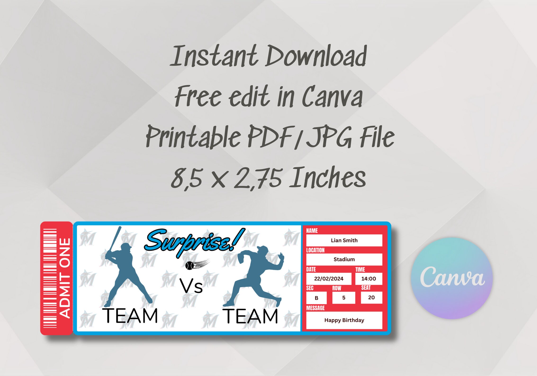 Baseball Game Miami Colors Ticket Template Surprise: Ready in Action ...