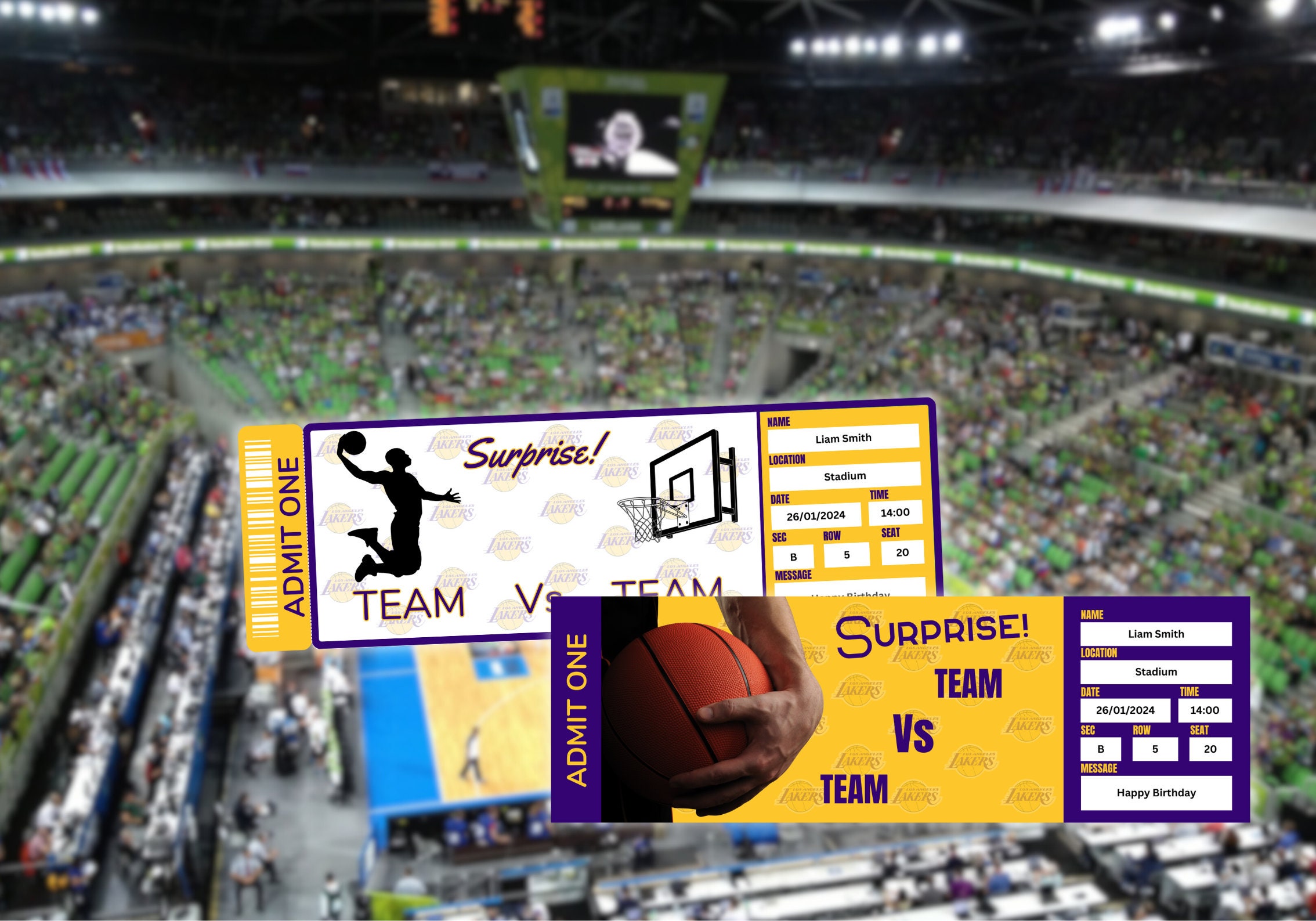 Basketball Game Los Angeles Colors Surprise Ticket Template: Ready for ...