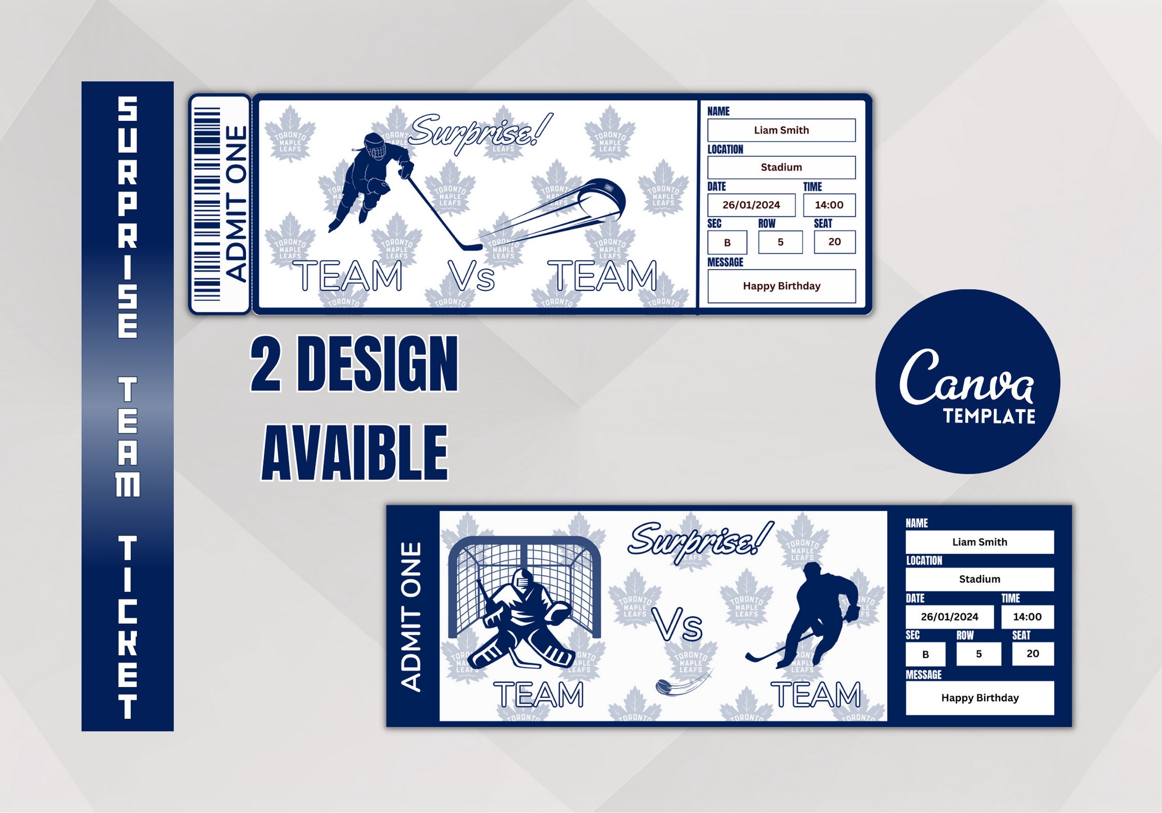 Hockey Game Toronto Colors Ticket Template Surprise: Ready in Action ...