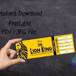 Template THE LION KING Musical Surprise Ticket to the Theatre, Instant ...