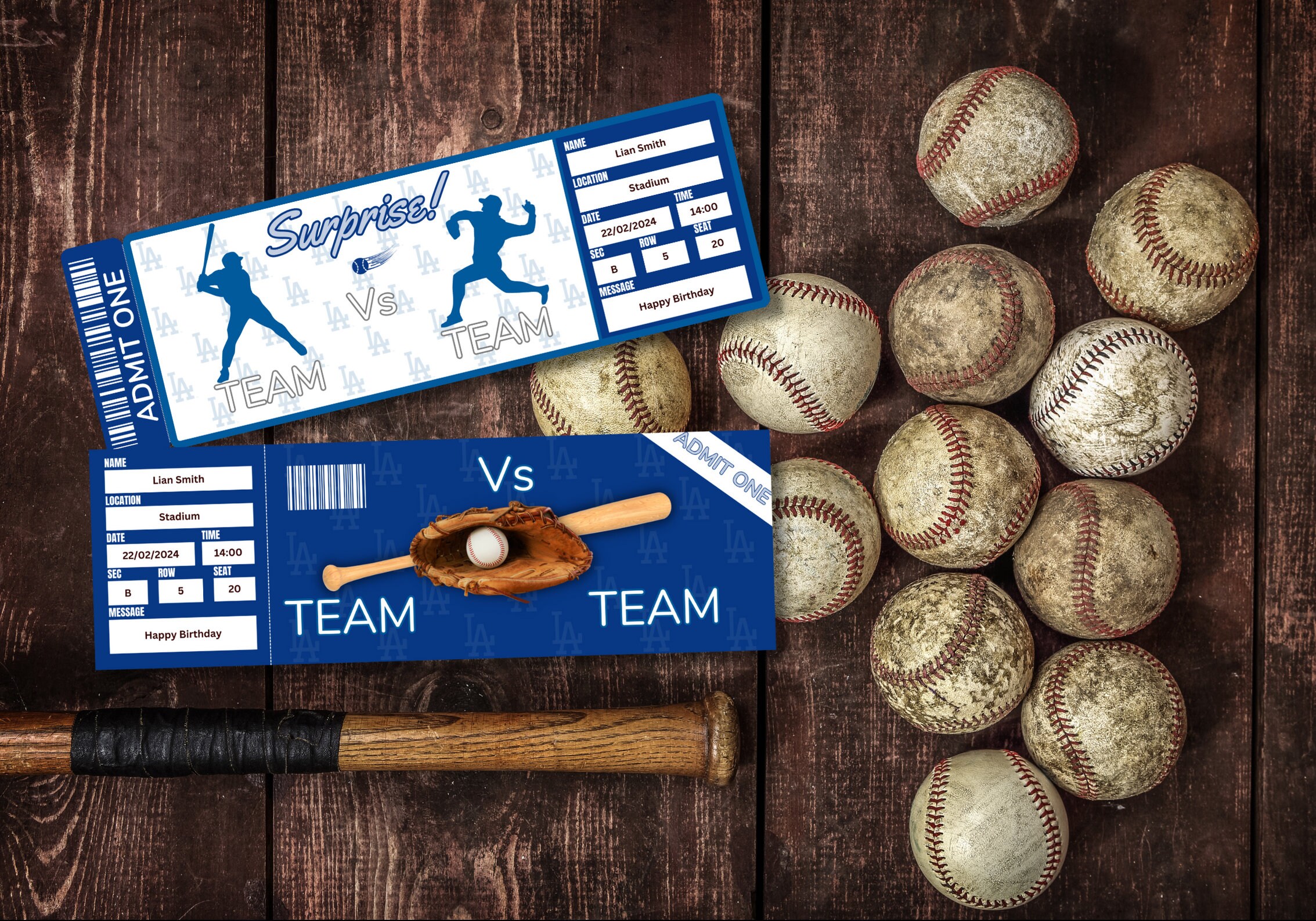 Baseball Game Los Angeles Colors Ticket Template Surprise: Ready in ...