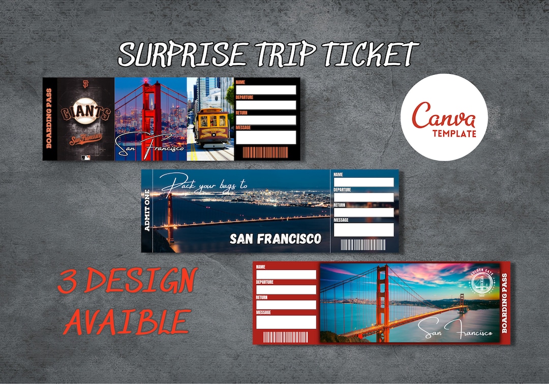 Plantilla imprimible de boletos de viaje sorpresa de San Francisco ...