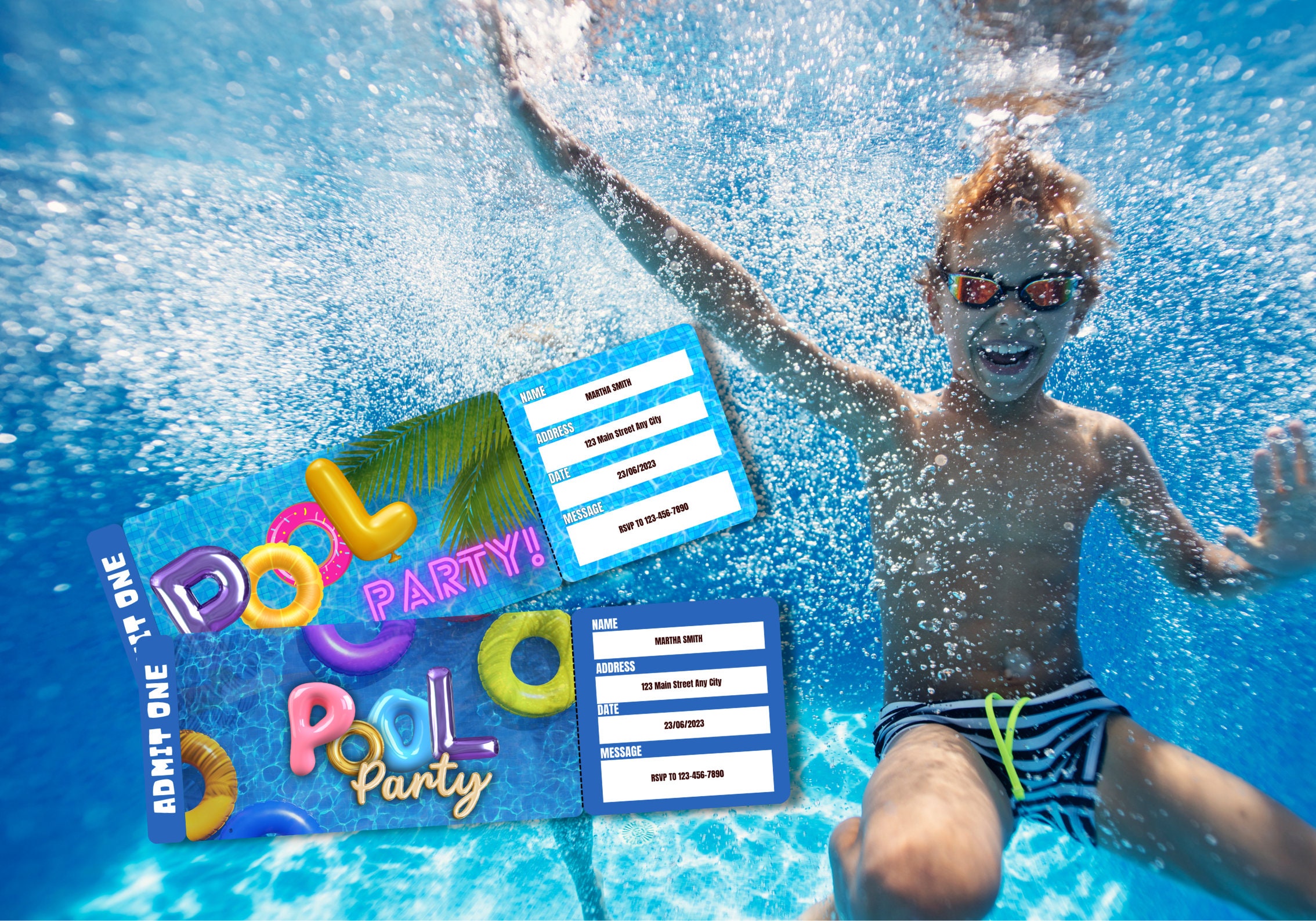 Pool Party Printable Template - Customizable Ticket Design for a ...