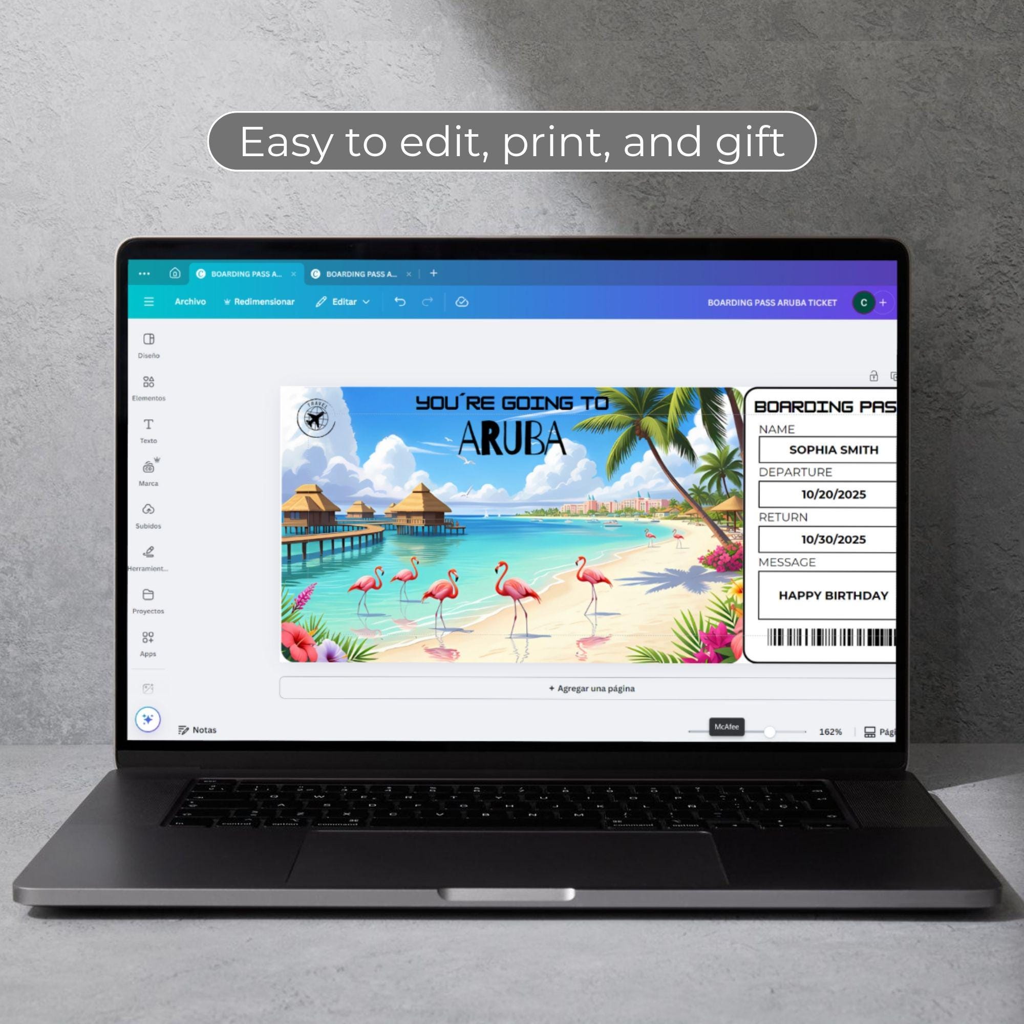 Aruba Trip Gift Ticket – Surprise Boarding Pass – Editable Travel ...