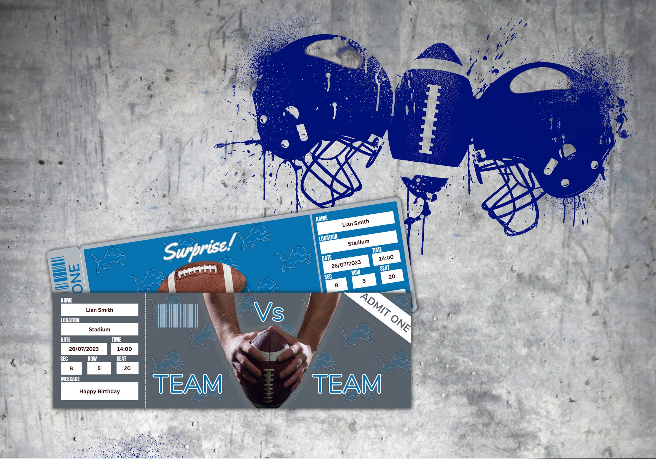 Football Game Detroit Colors Ticket Template Surprise: Experience the ...