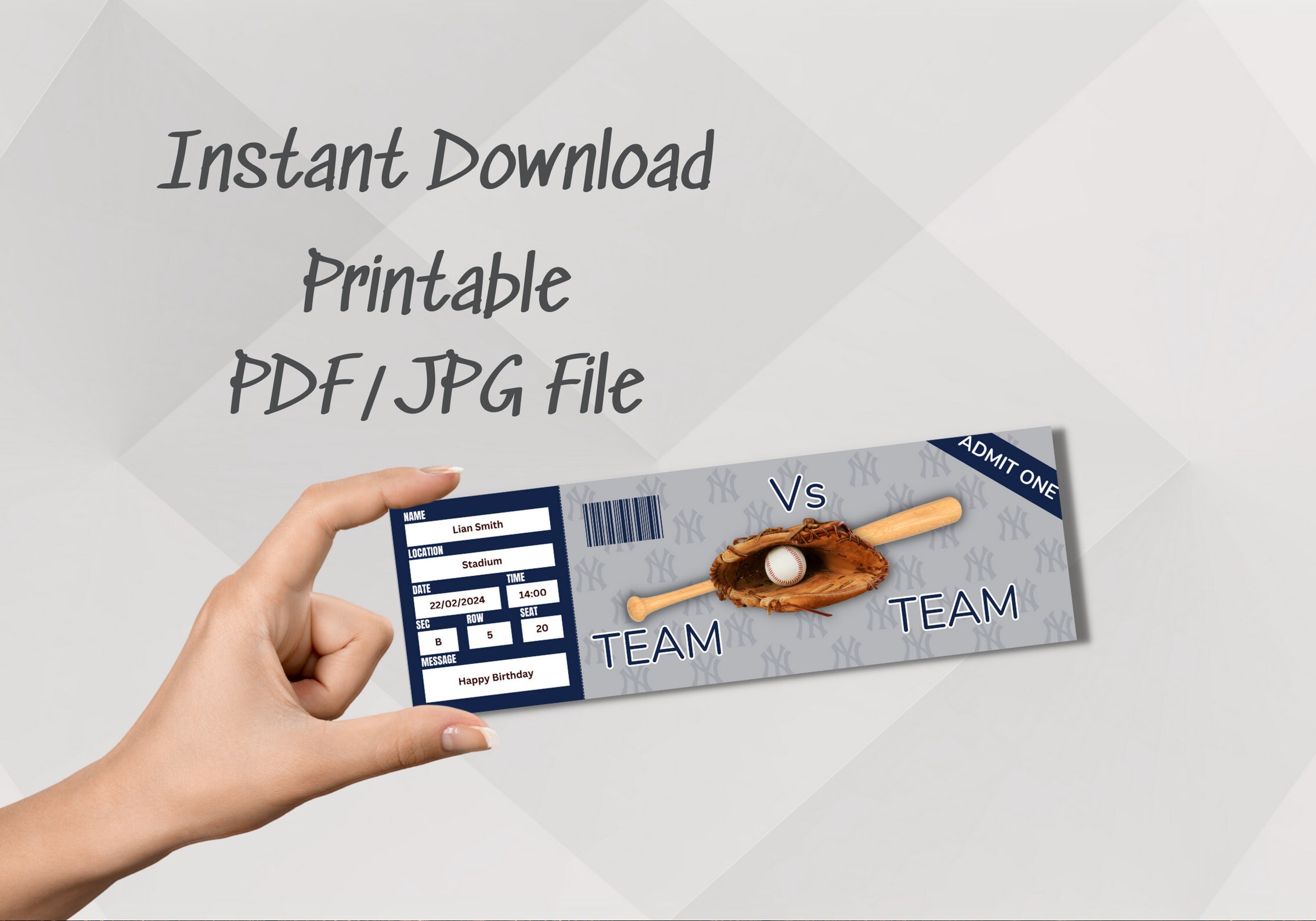 Baseball Game New York Colors Ticket Template Surprise: Ready in Action ...