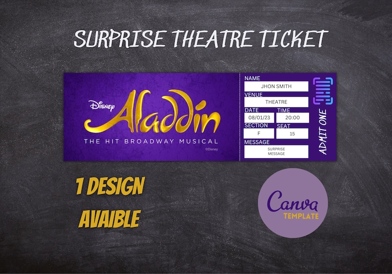 Template ALADDIN the Hit Broadway Musical Surprise Ticket to THE ...