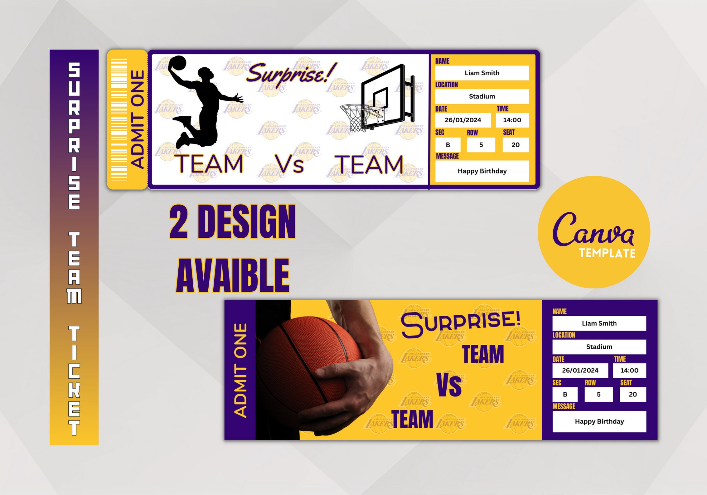 Basketball Game Los Angeles Colors Surprise Ticket Template: Ready for ...