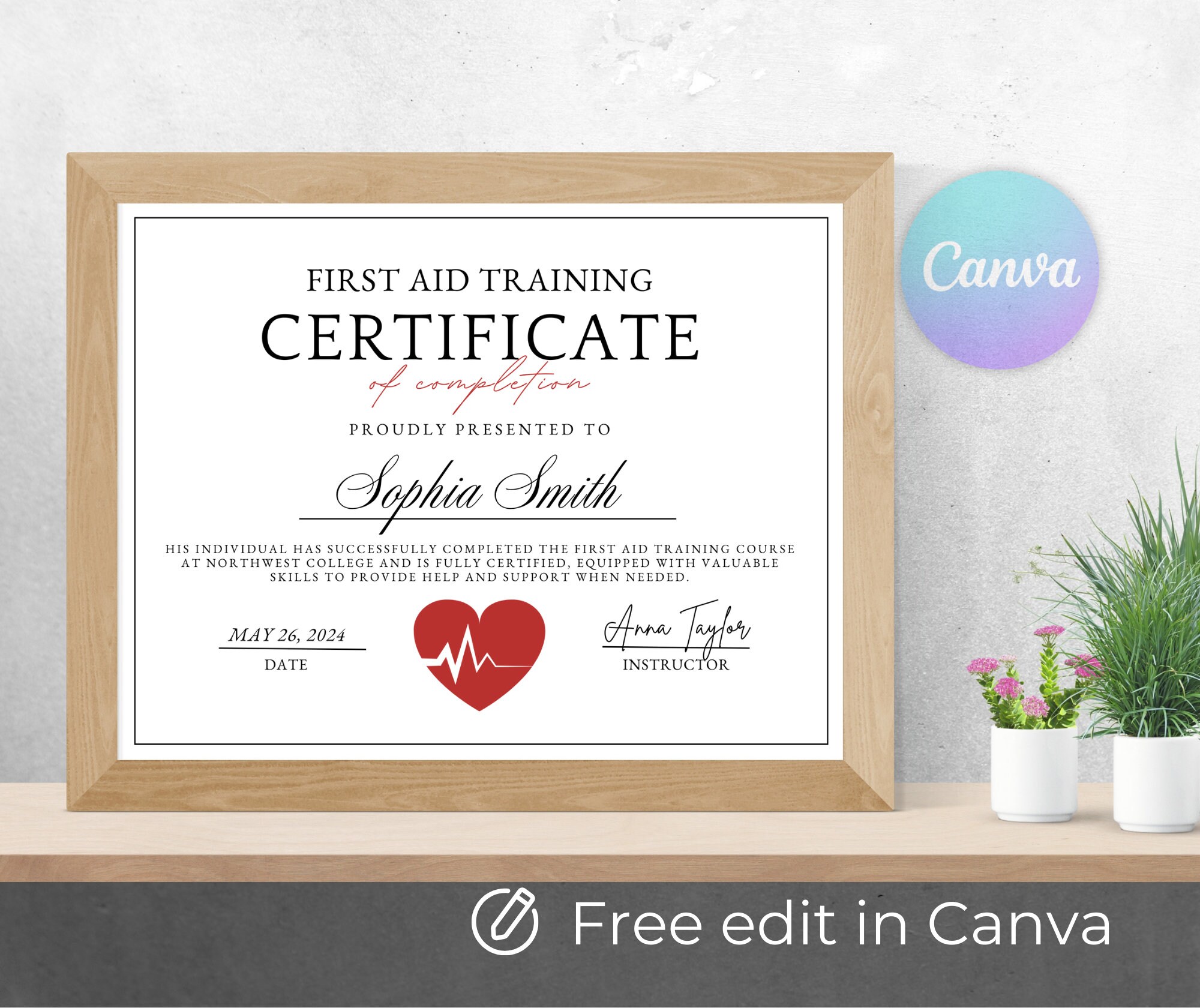Customizable Certificate of Completion.first Aid Training Course ...