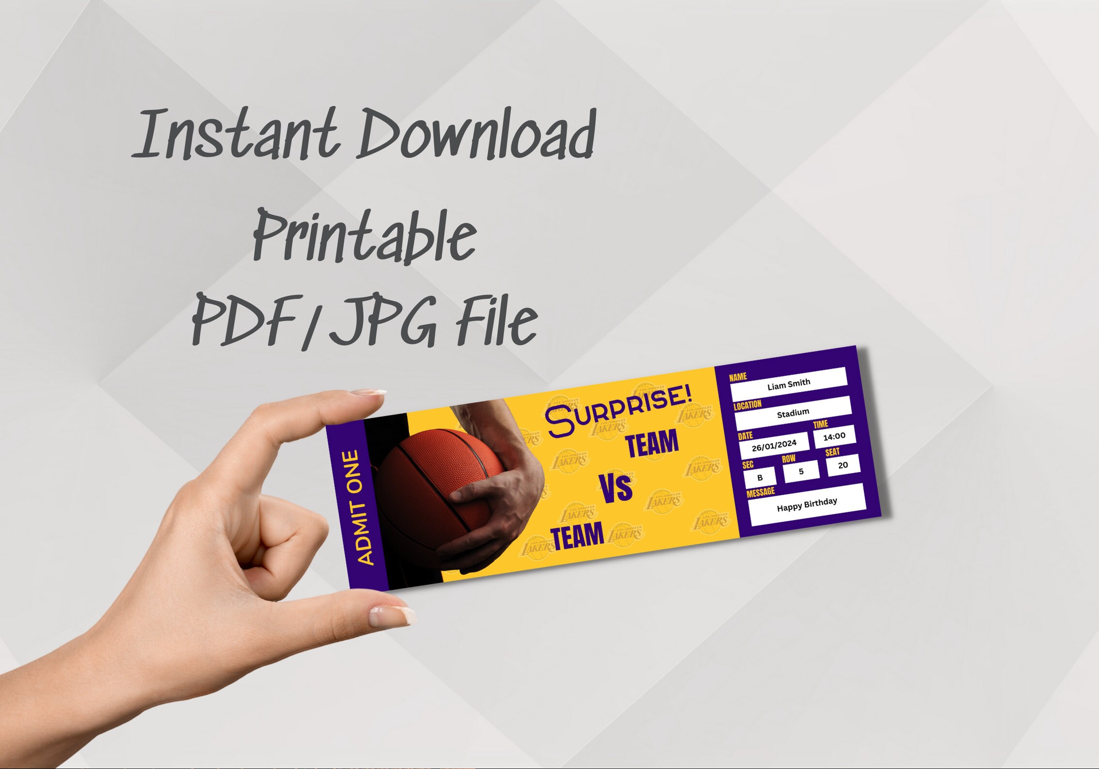 Basketball Game Los Angeles Colors Surprise Ticket Template: Ready for ...