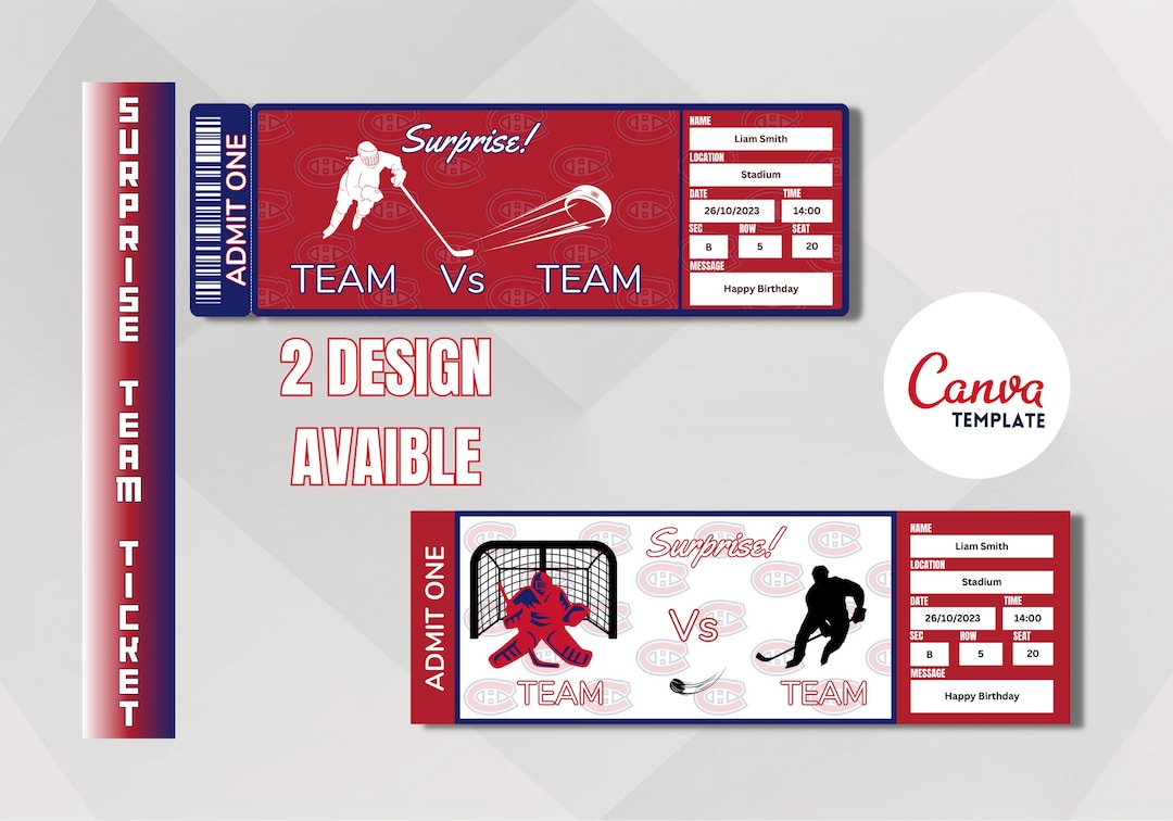 Hockey Game Montreal Colors Ticket Template Surprise: Ready for Action ...