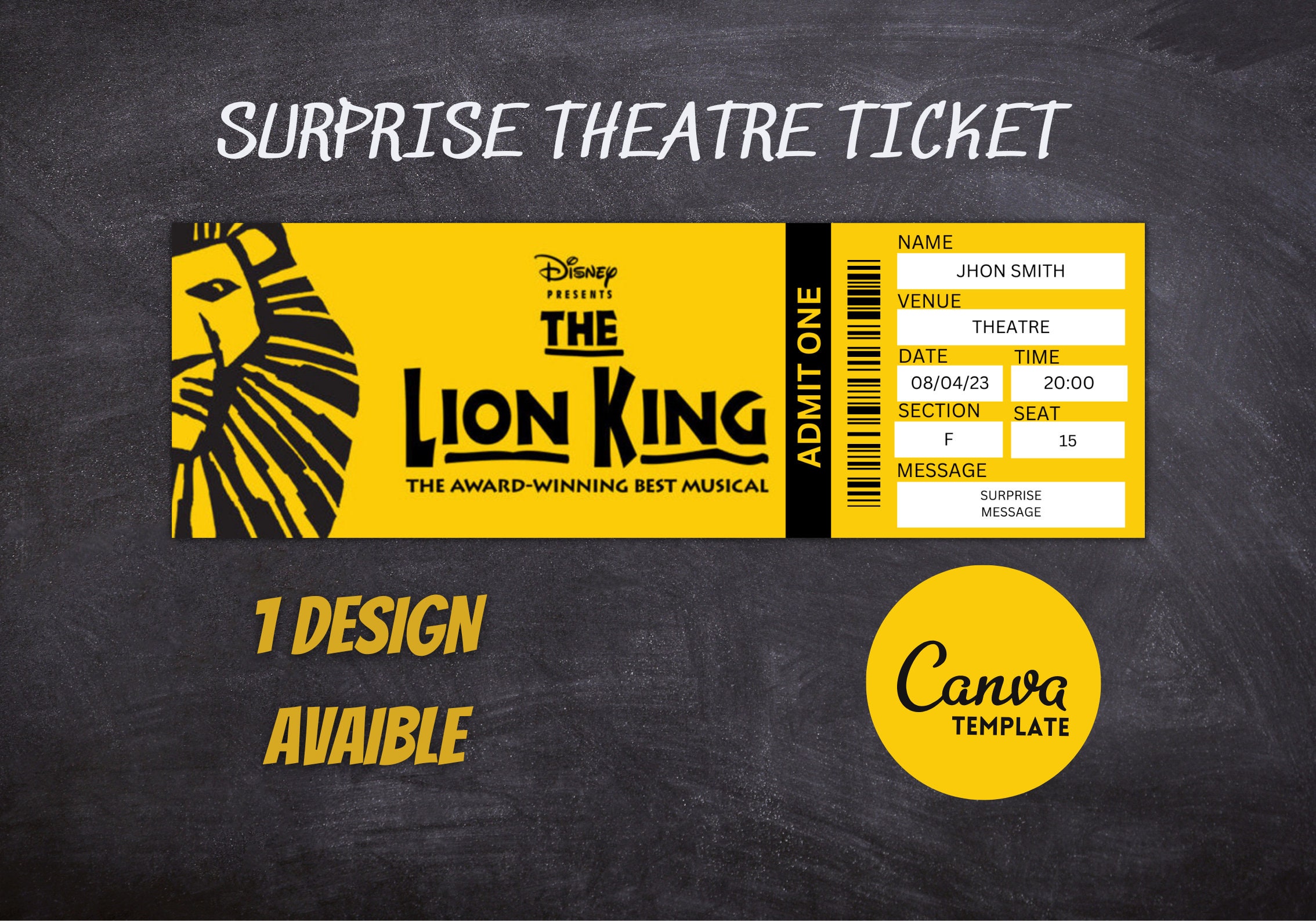 Template THE LION KING Musical Surprise Ticket to the Theatre, Instant ...