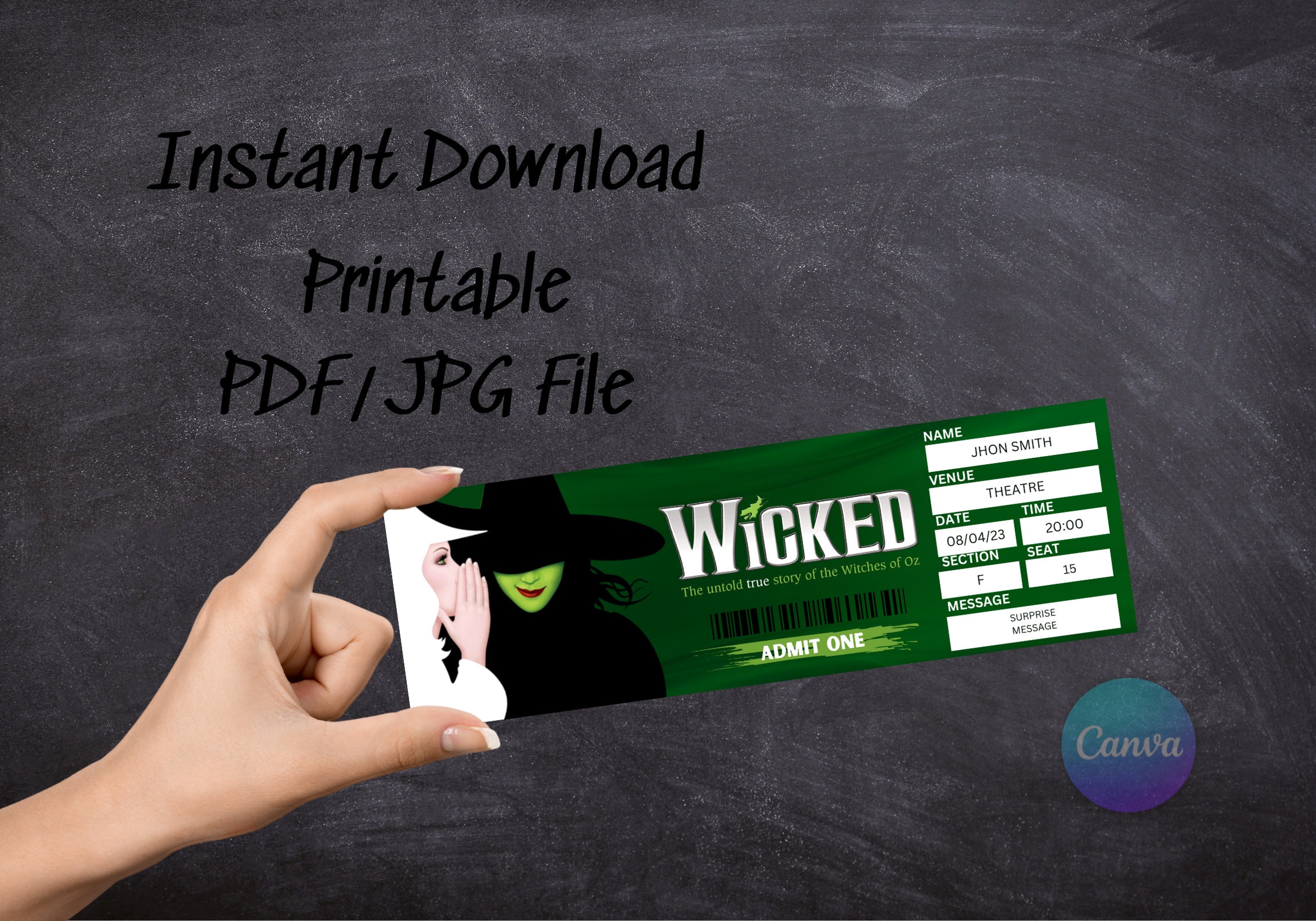 Template WICKED Musical Surprise Ticket to the Theatre, Instant ...
