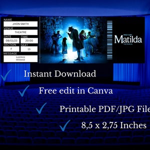 Template MATILDA the Musical Surprise Ticket to THE THEATER, Instant ...