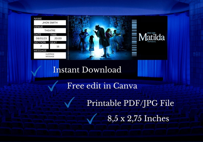 Template MATILDA the Musical Surprise Ticket to THE THEATER, Instant ...