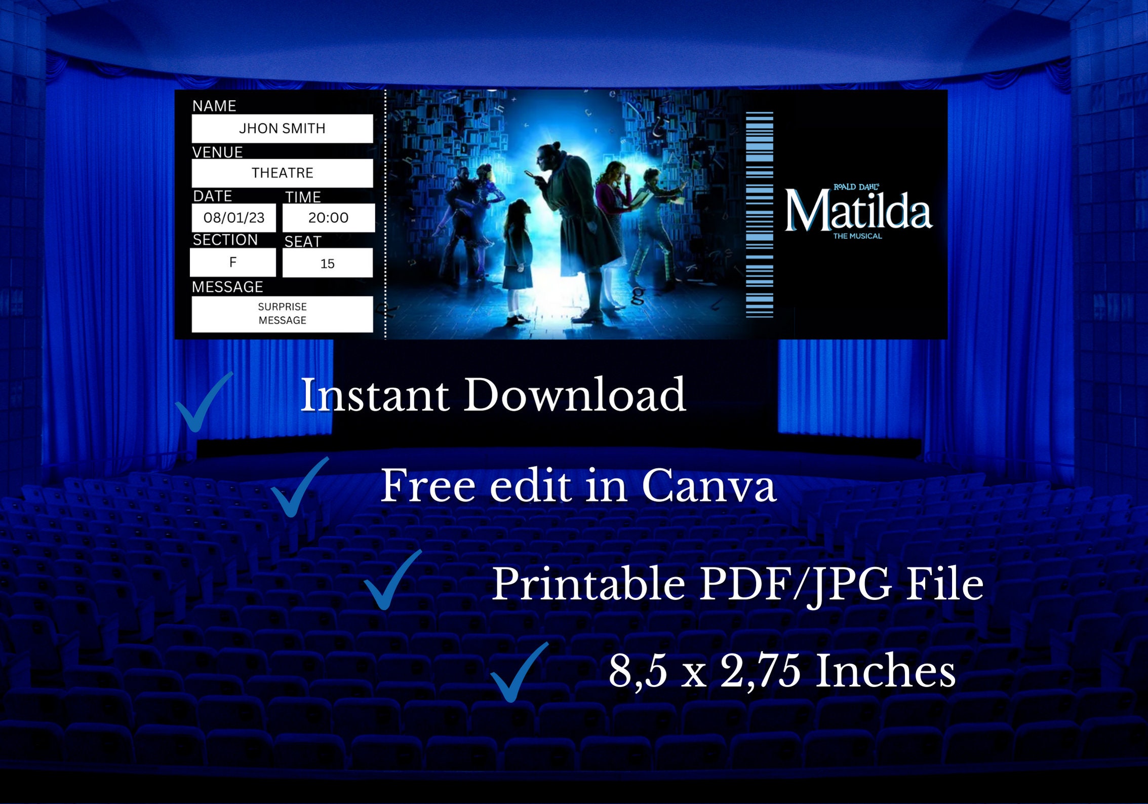 Template MATILDA the Musical Surprise Ticket to THE THEATER, Instant ...