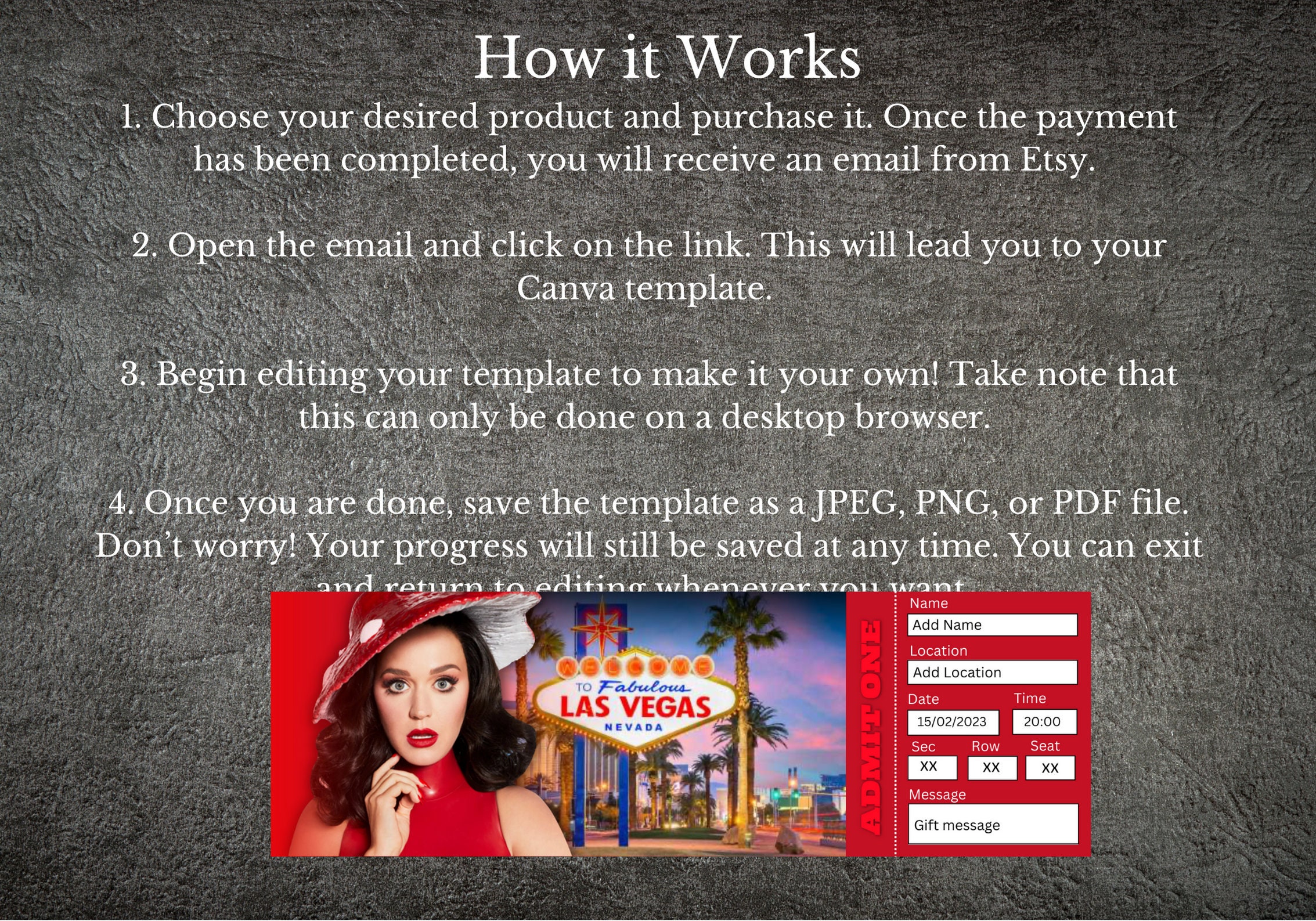 Personalized KATY PERRY Play Las Vegas Concert Ticket Template ...